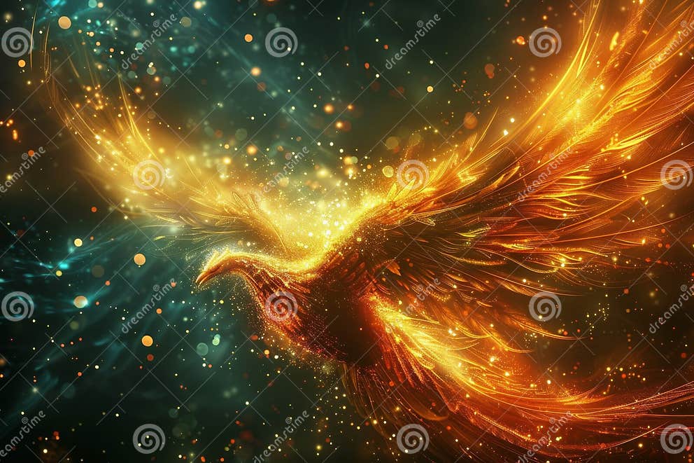 A Surreal Cosmic Fire Phoenix in a Backdrop of Nebulae and Galaxies. Stock Photo - Image of ...