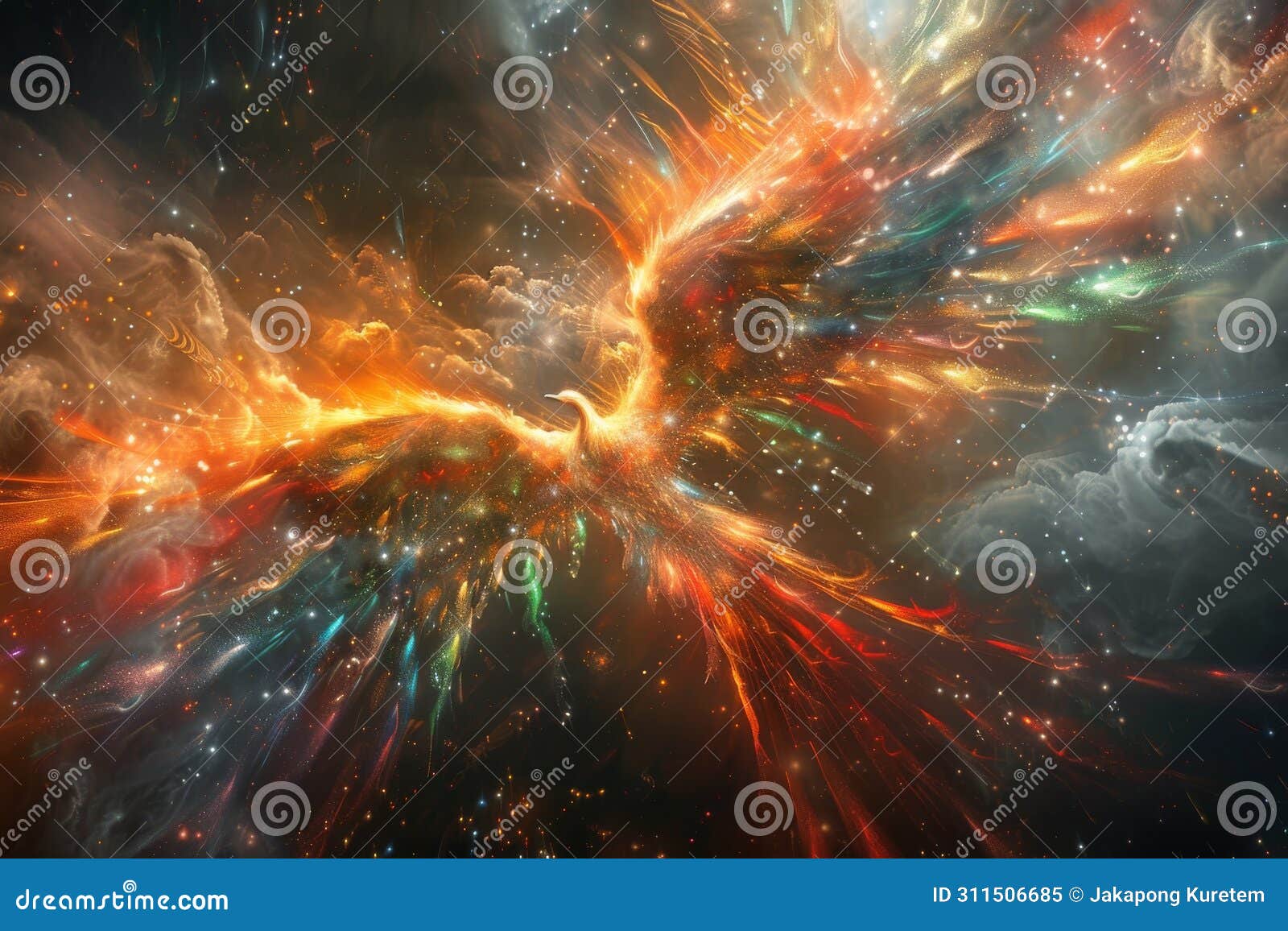 A Surreal Cosmic Fire Phoenix in a Backdrop of Nebulae and Galaxies ...