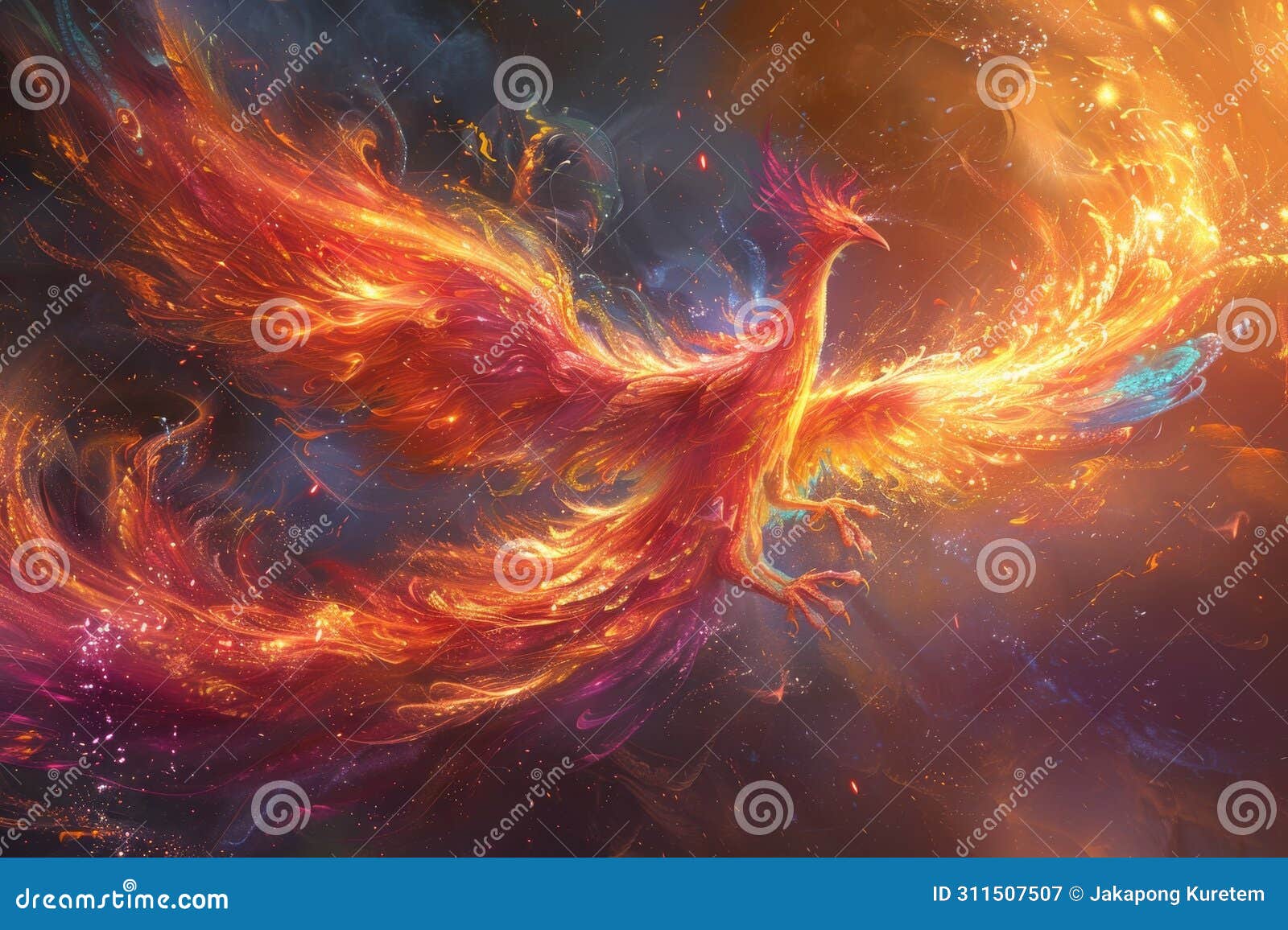 A Surreal Cosmic Fire Phoenix in a Backdrop of Nebulae and Galaxies ...