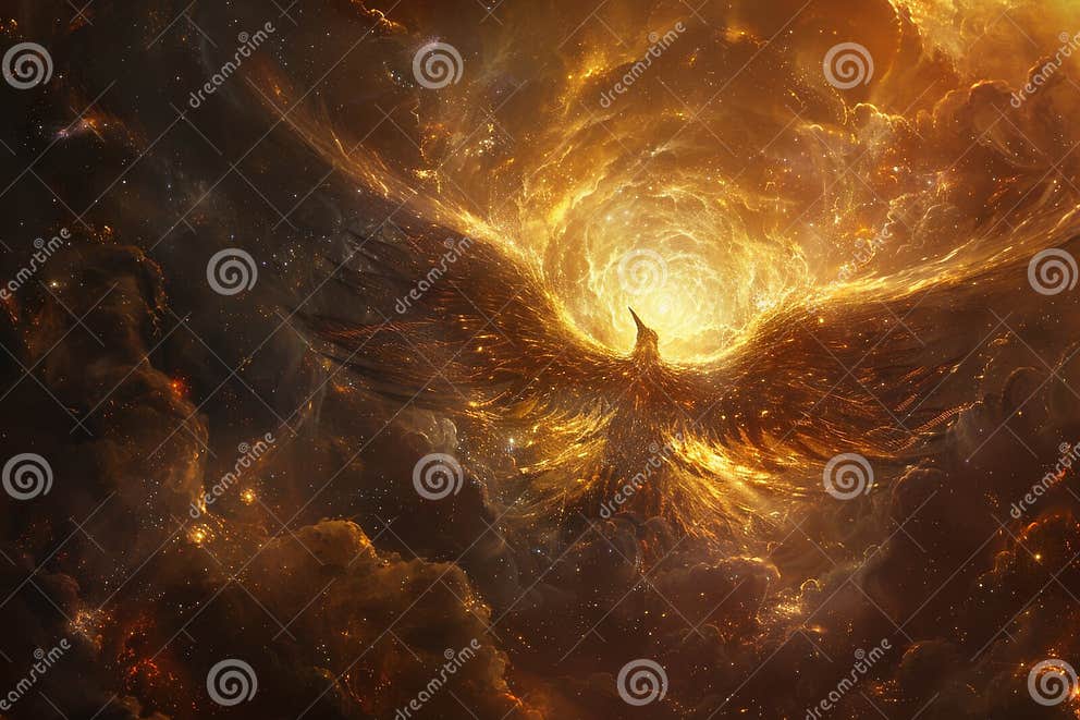 A Surreal Cosmic Fire Phoenix in a Backdrop of Nebulae and Galaxies ...