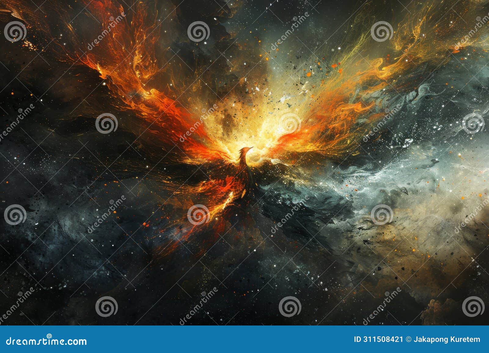 A Surreal Cosmic Fire Phoenix in a Backdrop of Nebulae and Galaxies ...