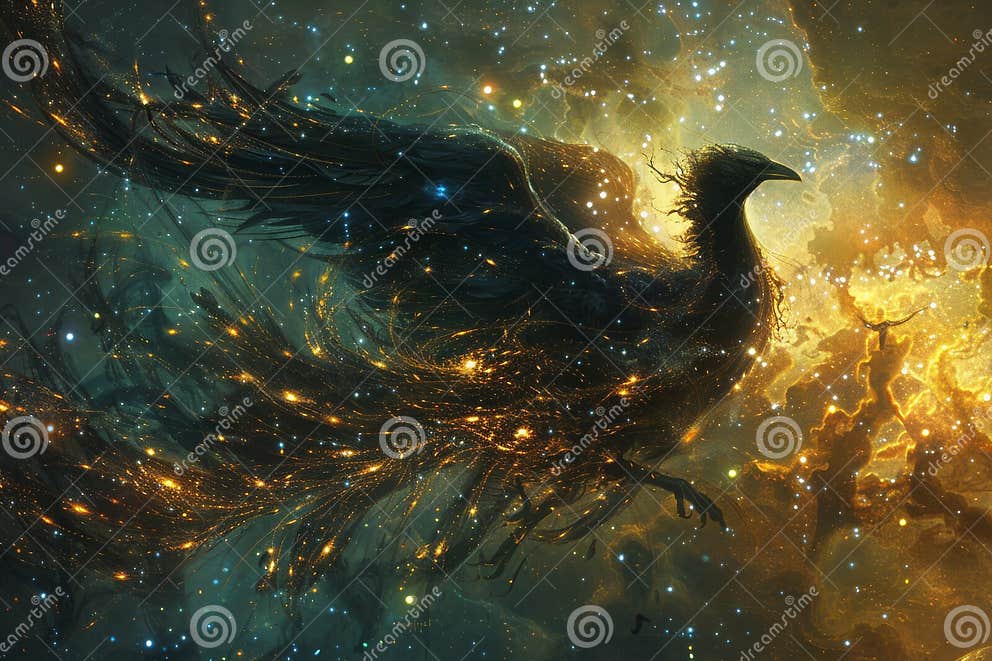 A Surreal Cosmic Fire Phoenix in a Backdrop of Nebulae and Galaxies ...