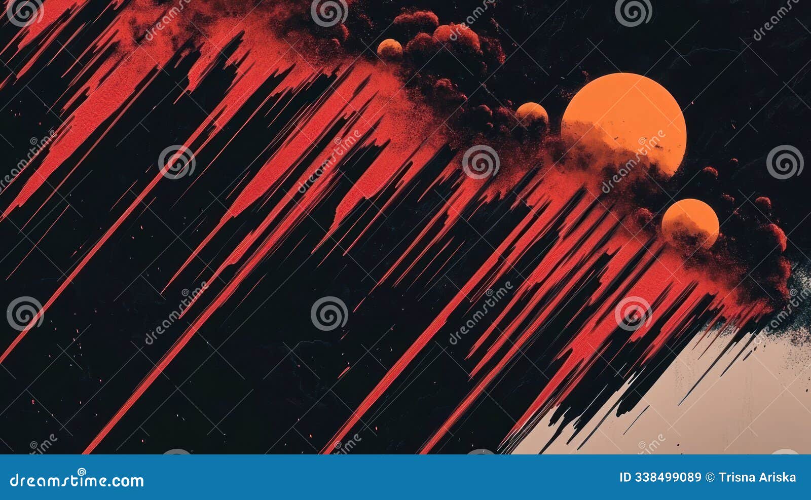 A Surreal Cosmic Landscape Featuring Red Hues and Multiple Suns Stock ...