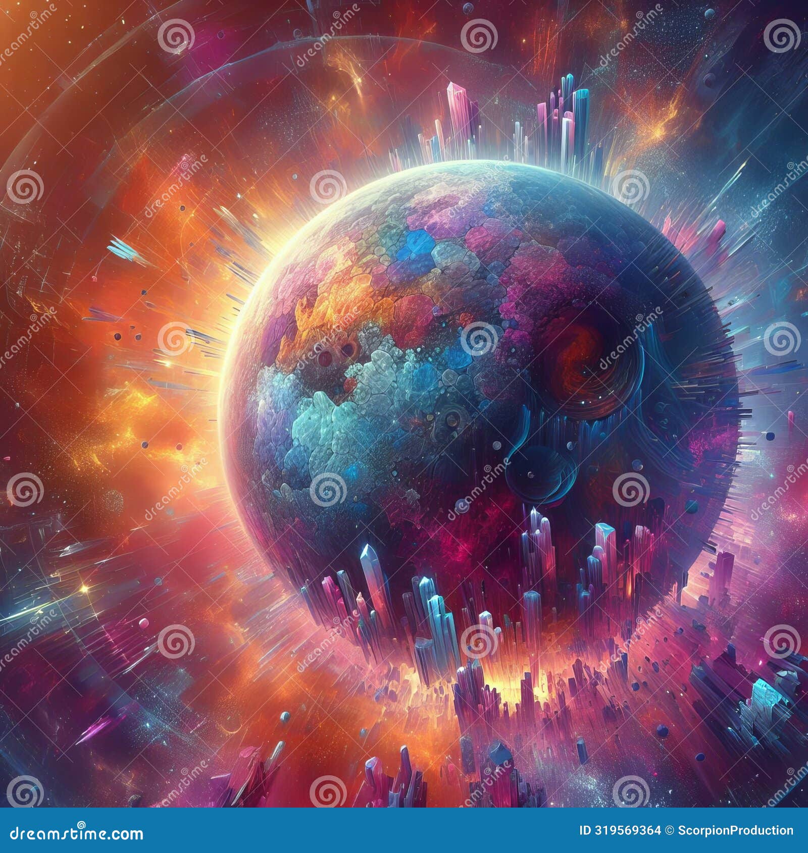 Surreal Cosmic Planet in Outer Space Stock Photo - Image of vibrant ...