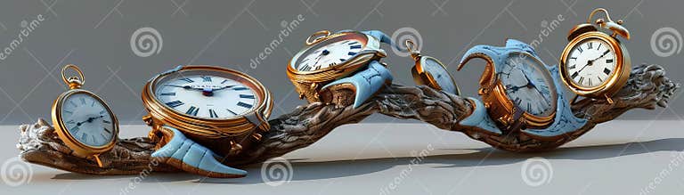 107 Surreal 3D Artwork Distorted Melted Dali Inspired Clocks on Branch ...