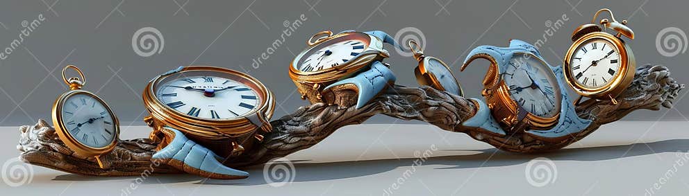 107 Surreal 3D Artwork Distorted Melted Dali Inspired Clocks on Branch ...
