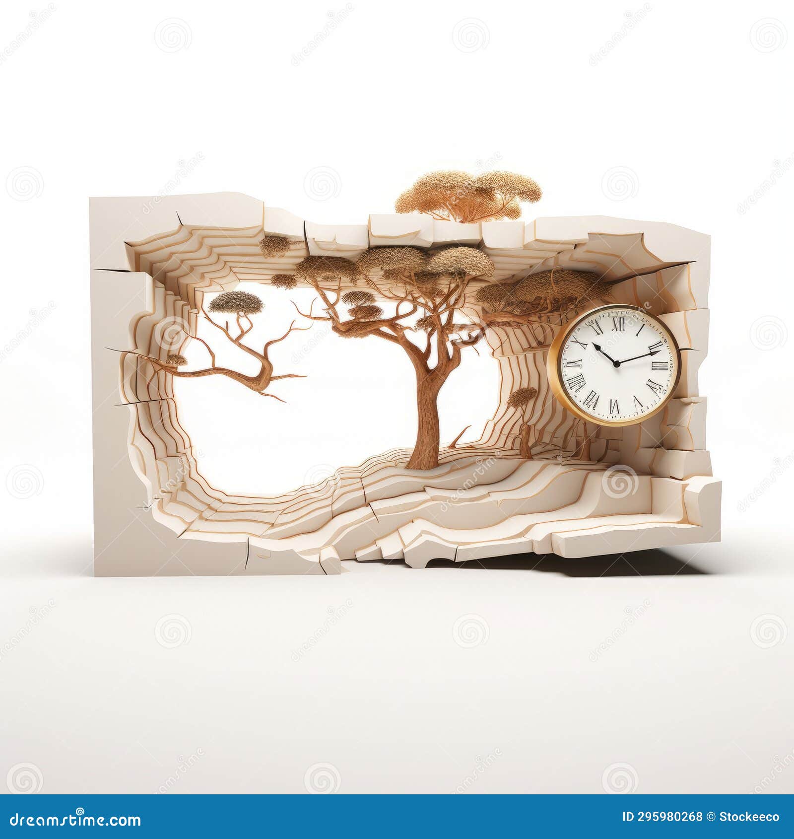 Surreal 3d Clock Art with Tree: the Persistence of Memory Stock ...