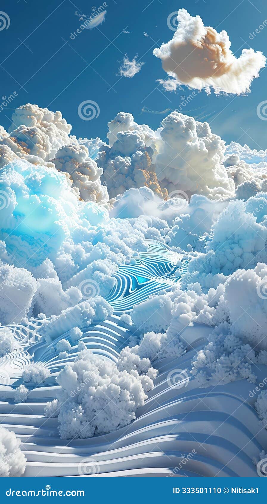 Surreal 3D Illustration of an Atmospheric Data Visualization Landscape ...