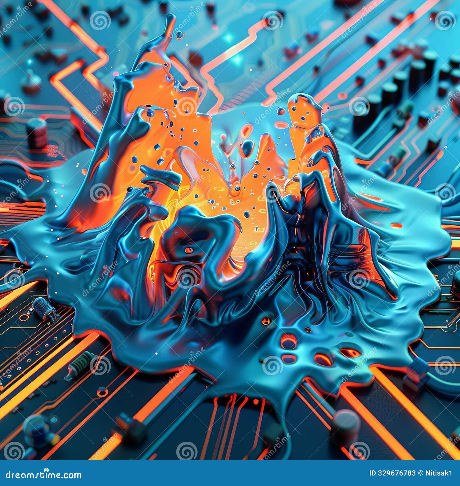 Surreal 3D Illustration of Data Graphs Distorted and Melting on a ...