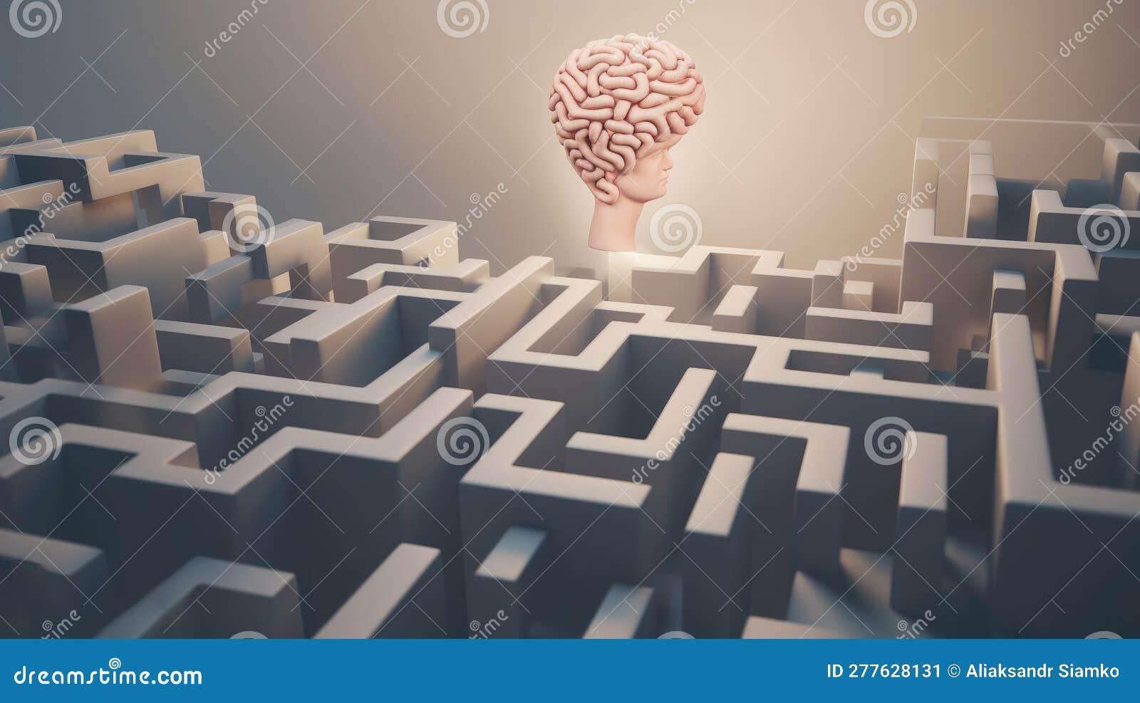 The Surreal 3D Illustration Shows a Labyrinth, with a Brain in the Form ...