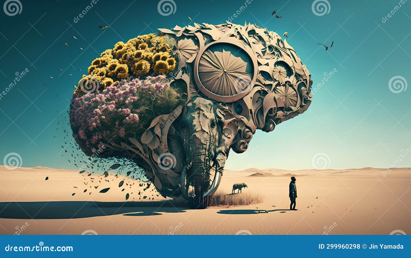 Surreal 3d Rendering of a Human Brain in the Desert. Stock Photo ...