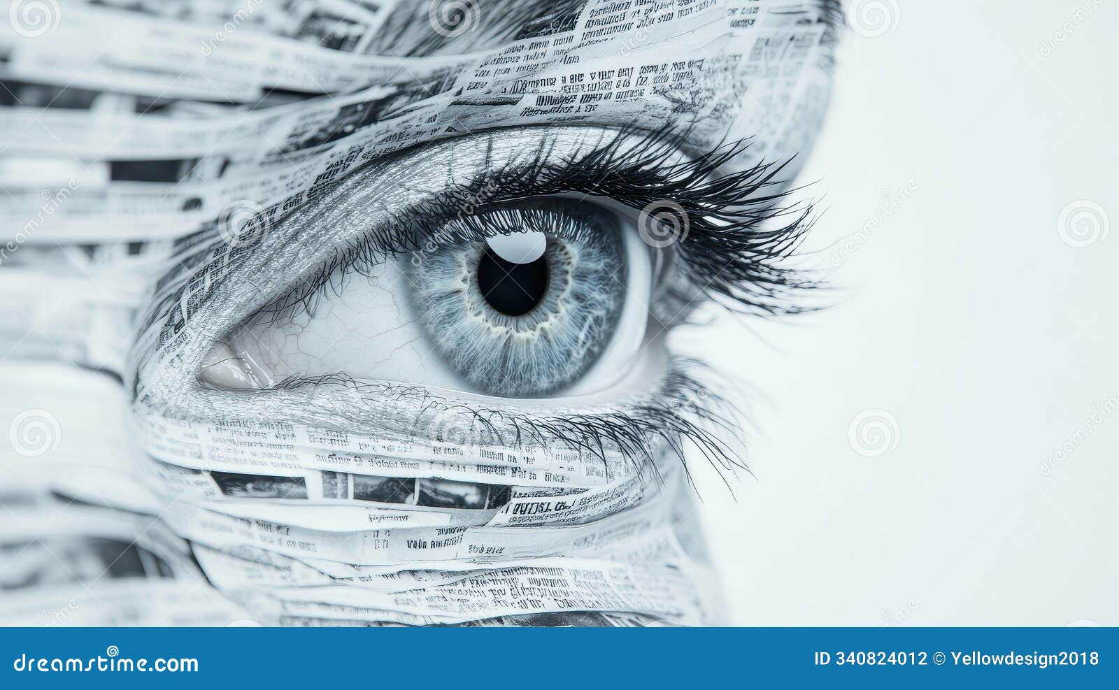 Surreal Depiction of an Eye Merged with Layers of Newspaper Stock Photo ...