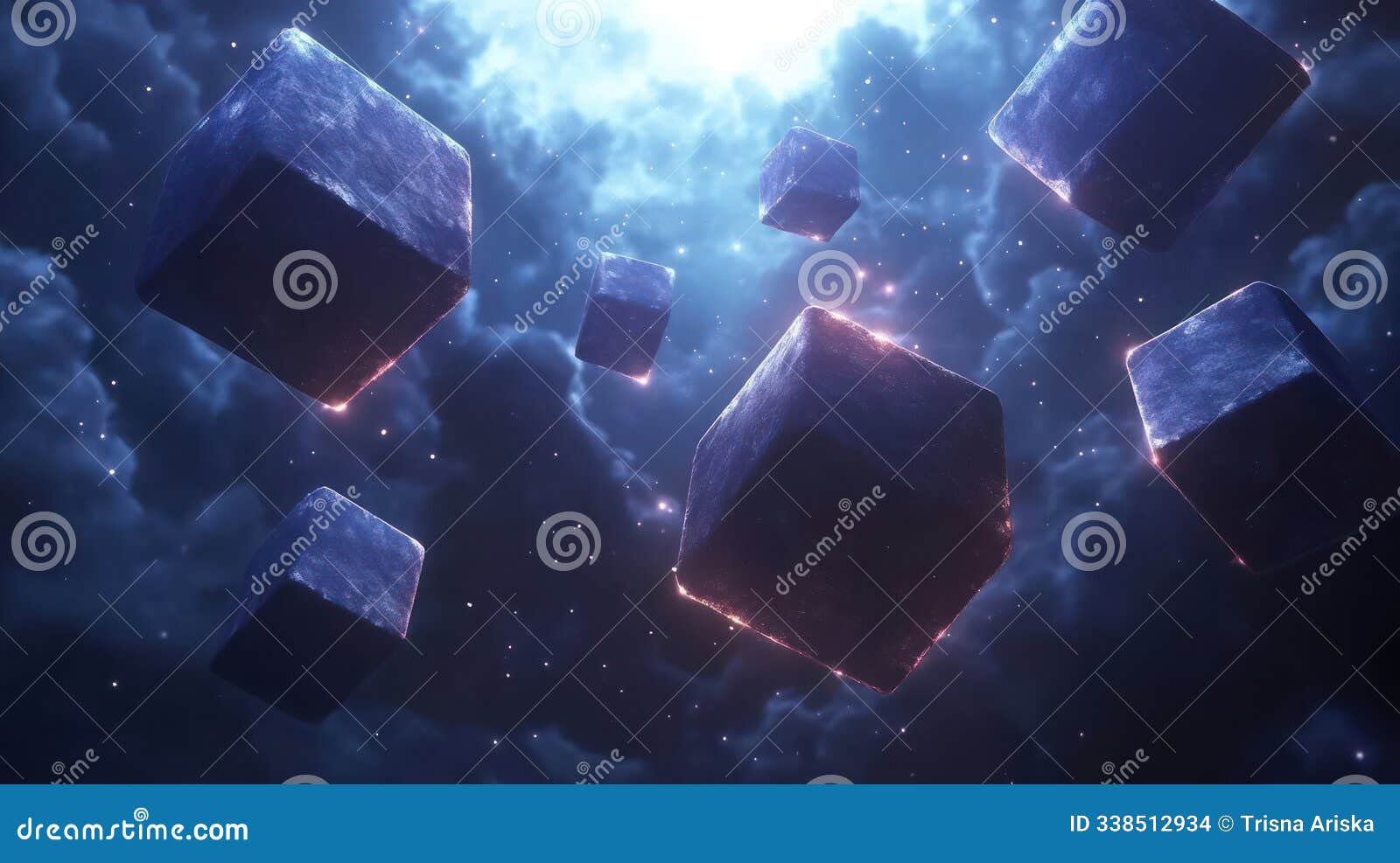 A Surreal Depiction of Floating Cubes in a Cosmic Environment with a ...