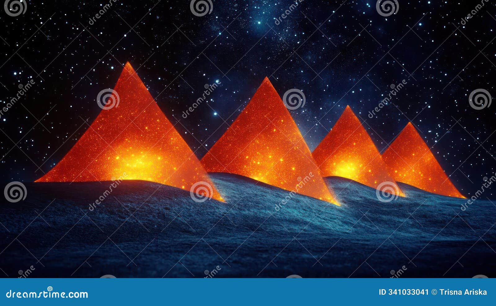 A Surreal Depiction of Glowing Pyramids Against a Starry Night Sky ...