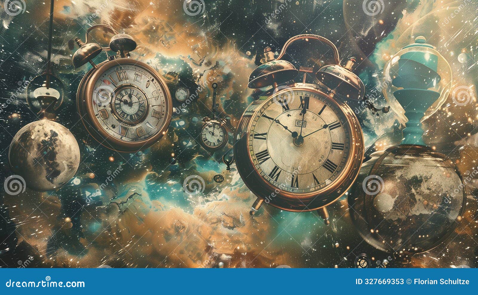 Surreal Depiction of Time with Clocks and Hourglasses Stock ...
