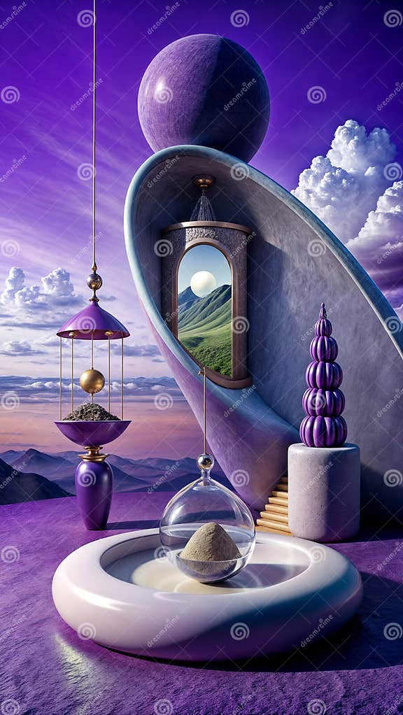 Surreal Desert Scene with Floating Objects Stock Illustration - Illustration of enigmatic ...