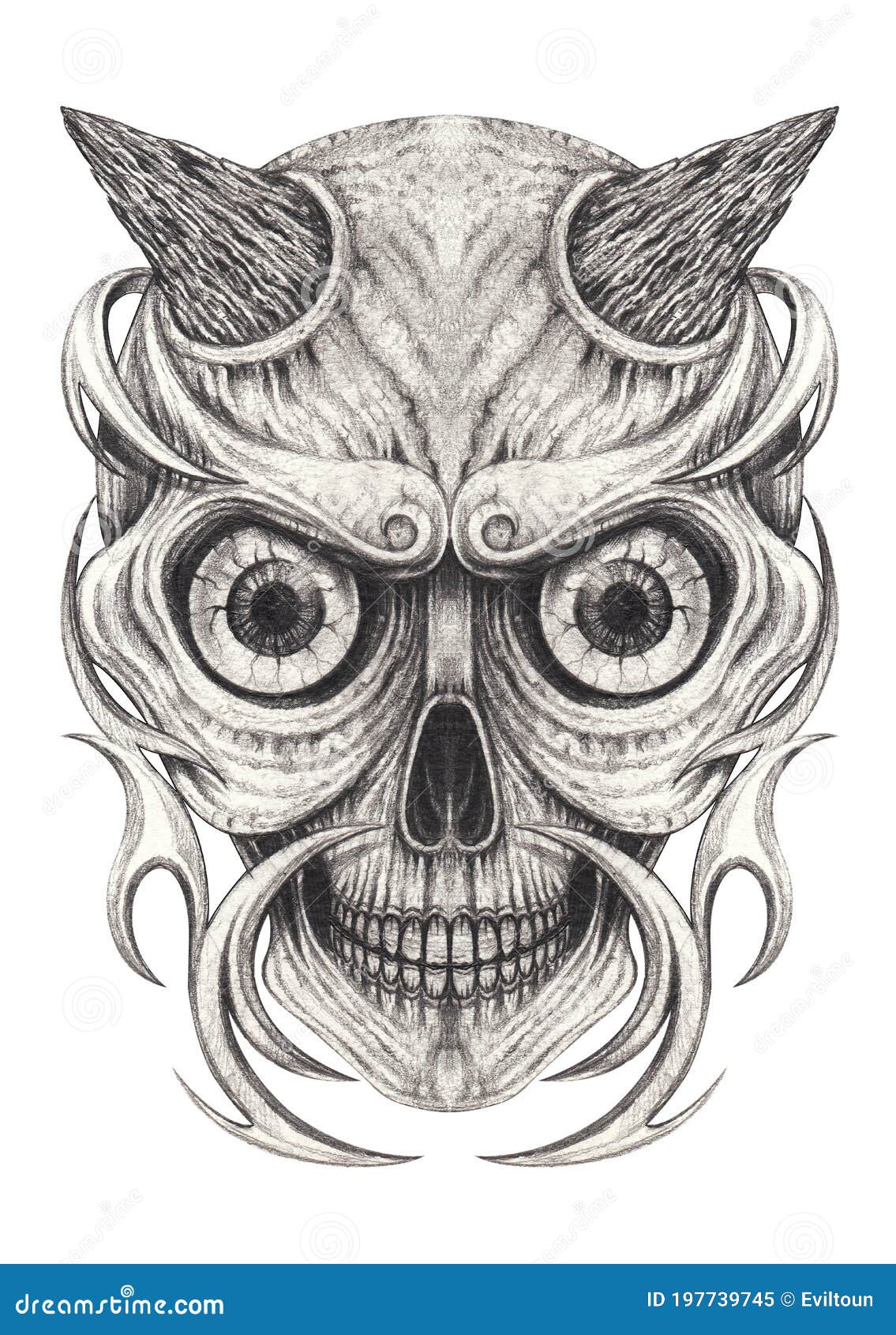 Surreal Devil Skull Tattoo. Stock Illustration - Illustration of artist ...