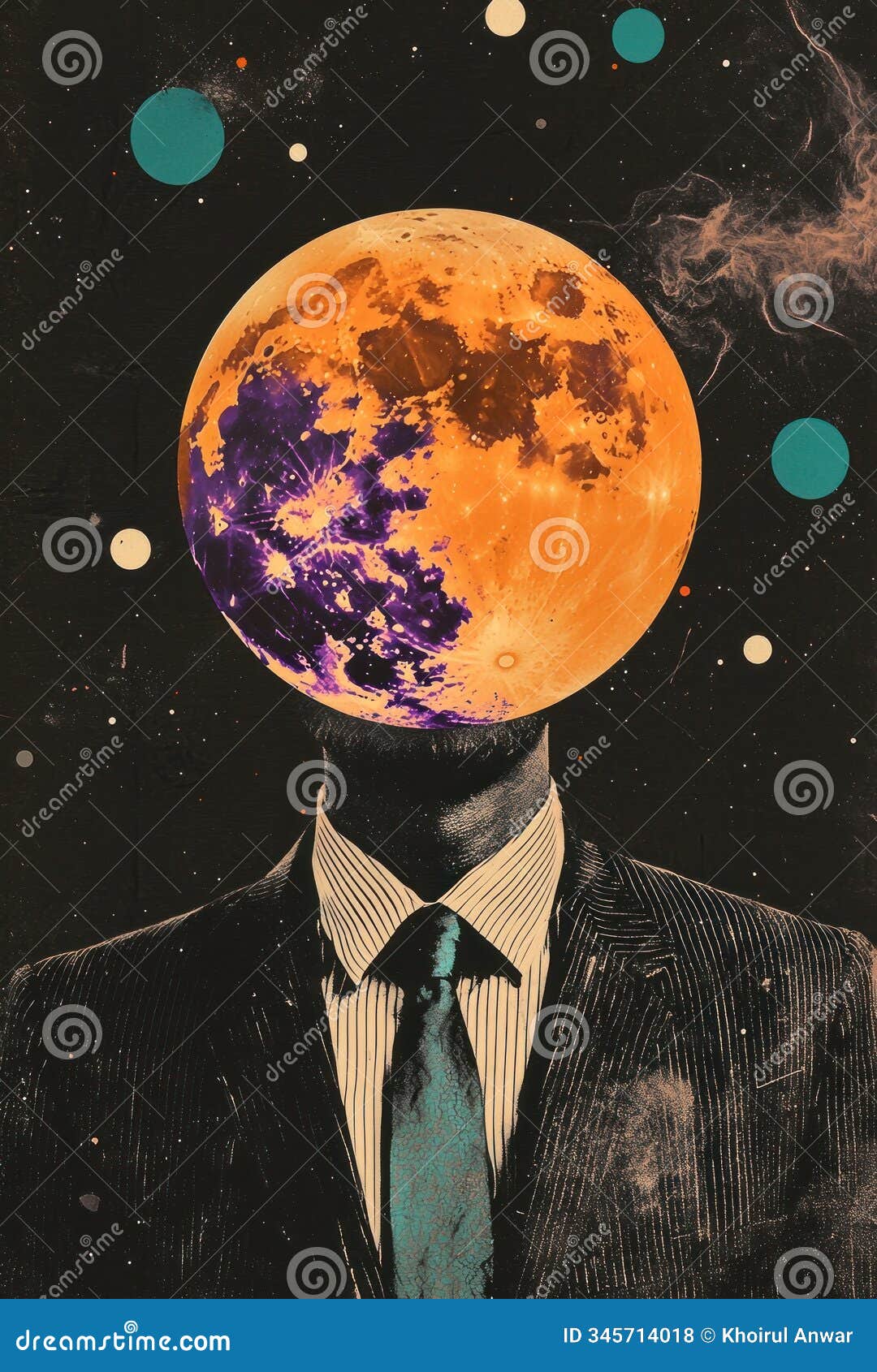 Surreal Digital Collage Of A Man With A Planet For A Head Concept Of ...