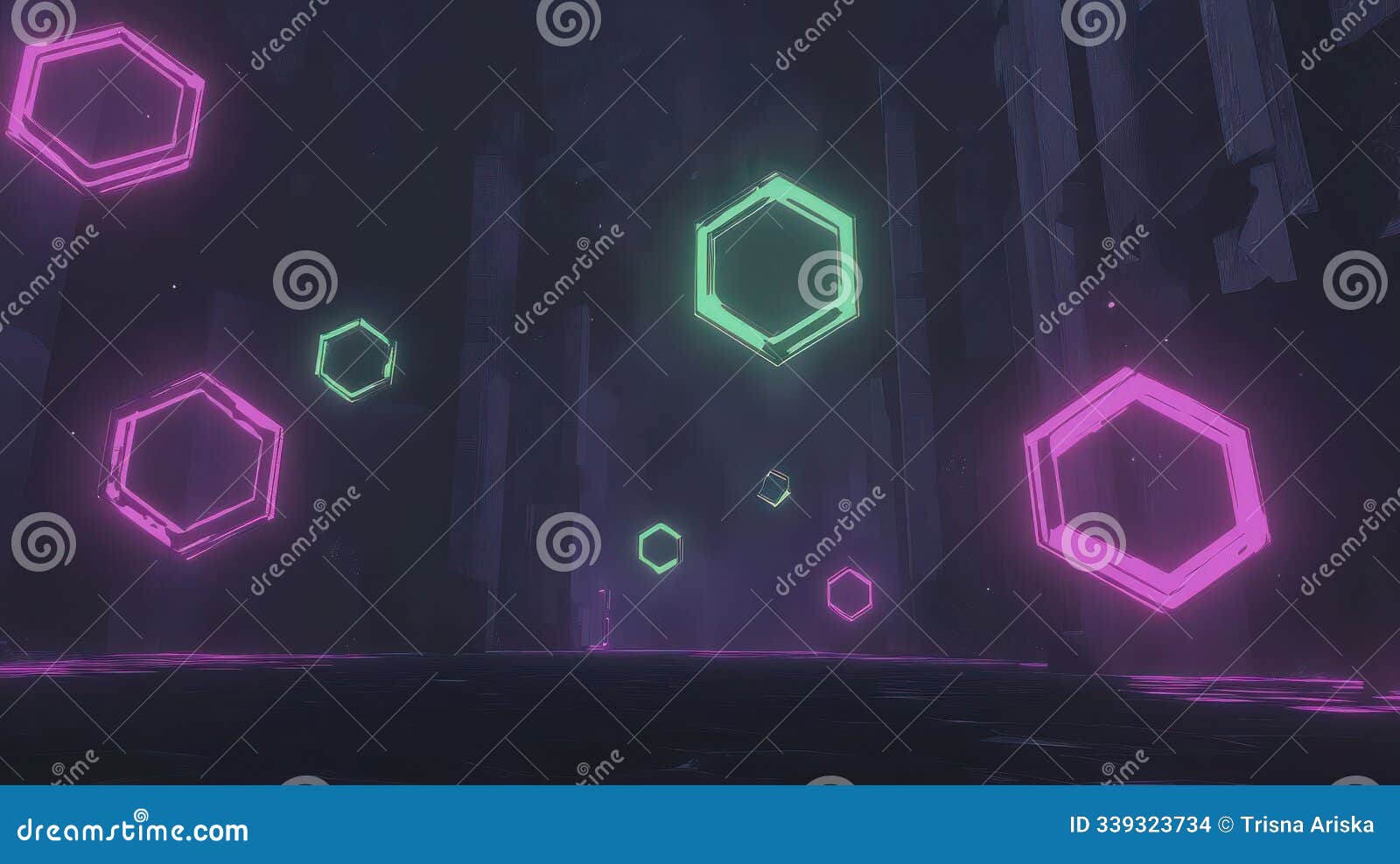 A Surreal Digital Landscape Featuring Glowing Hexagonal Shapes in a ...