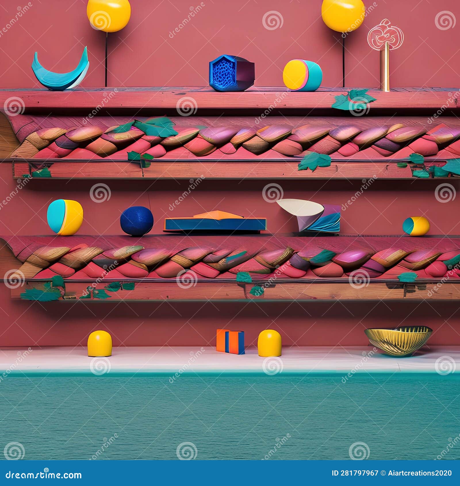 A Surreal Digital Texture with Floating Objects and Gravity-defying Elements, Creating a Sense ...