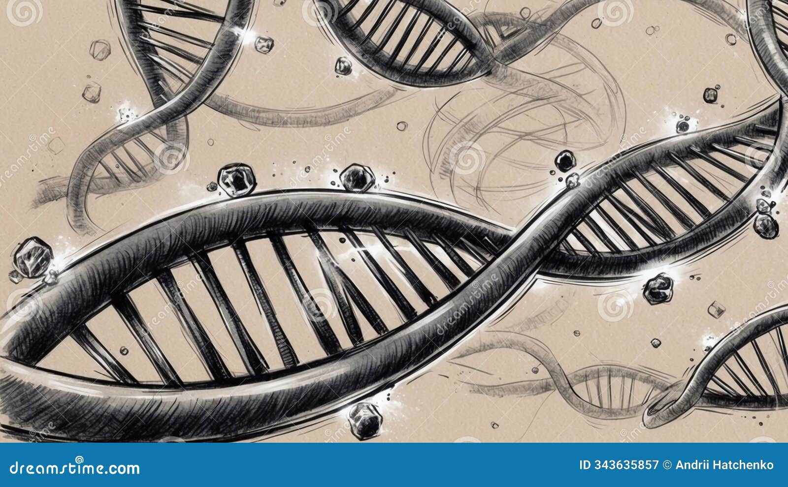 Surreal DNA Strands Coiling in Space with Glowing Particles ...