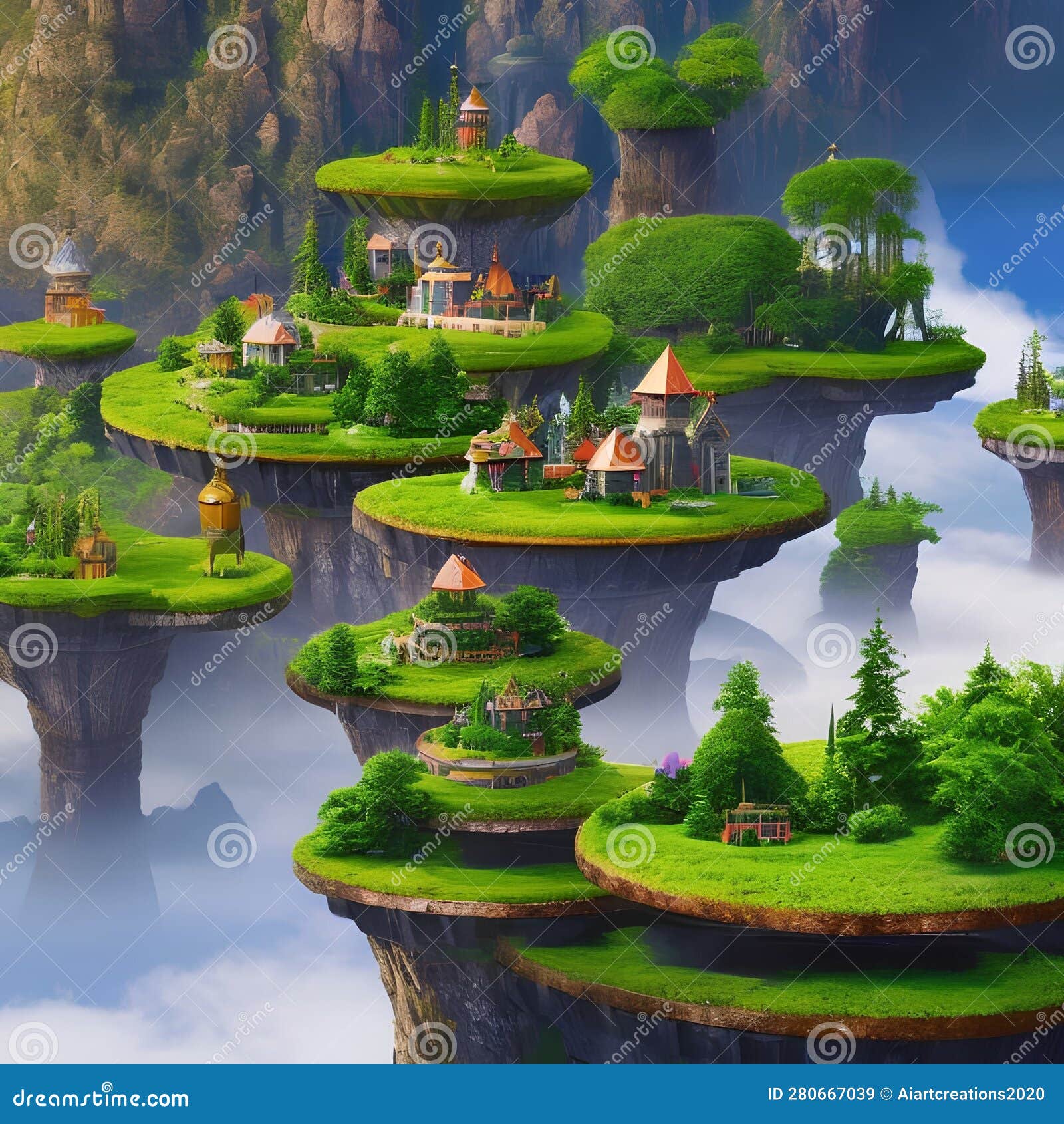 A Surreal Dreamscape of Floating Islands, Adorned with Whimsical ...