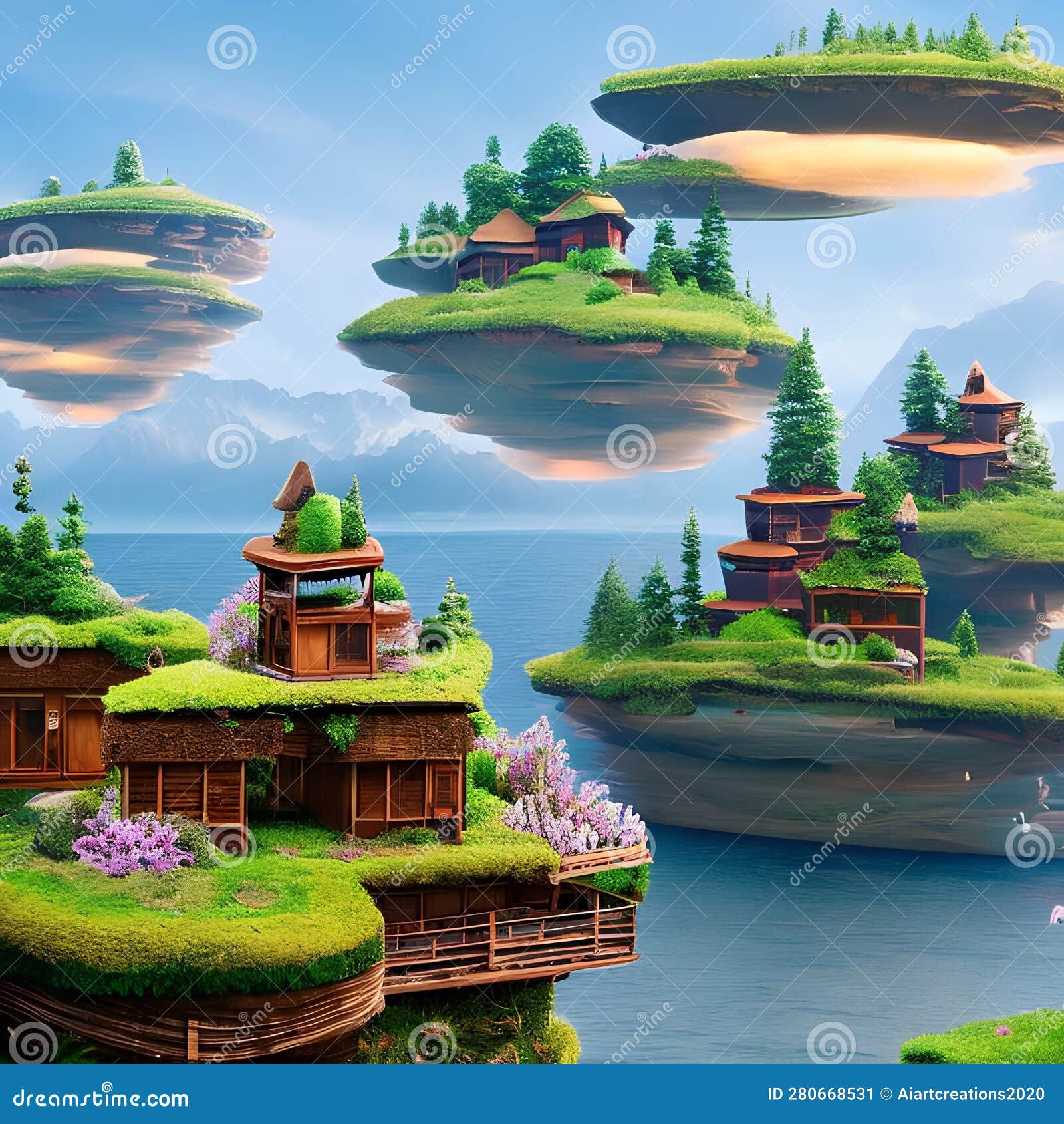 A Surreal Dreamscape of Floating Islands, Adorned with Whimsical ...