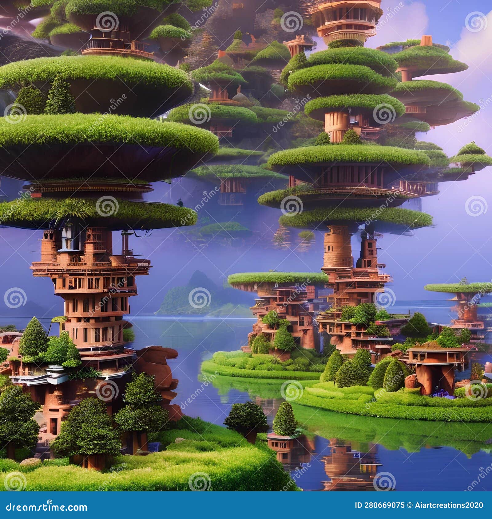 A Surreal Dreamscape of Floating Islands, Adorned with Whimsical ...