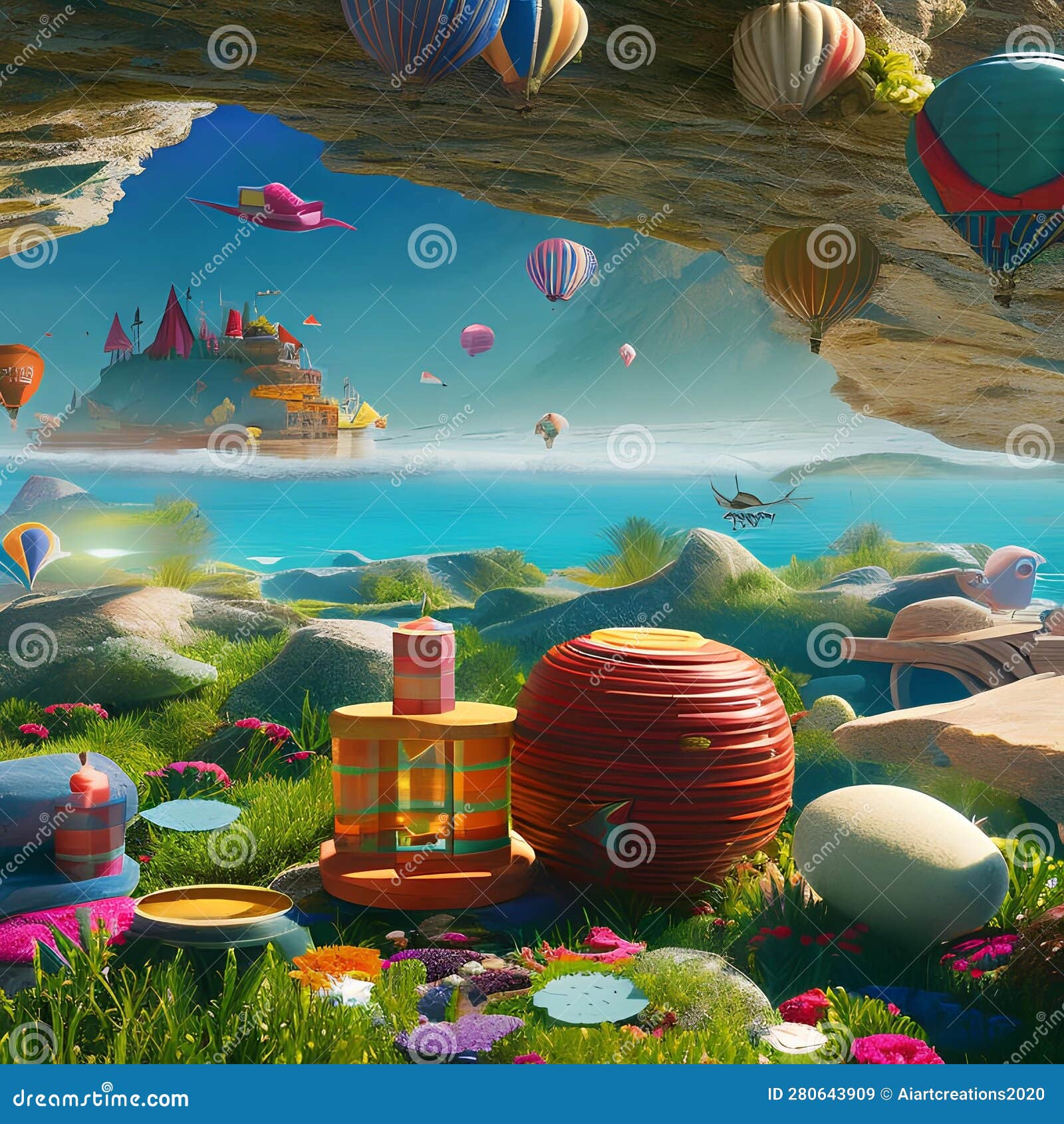 A Surreal Dreamscape with Floating Objects, Whimsical Characters, and ...