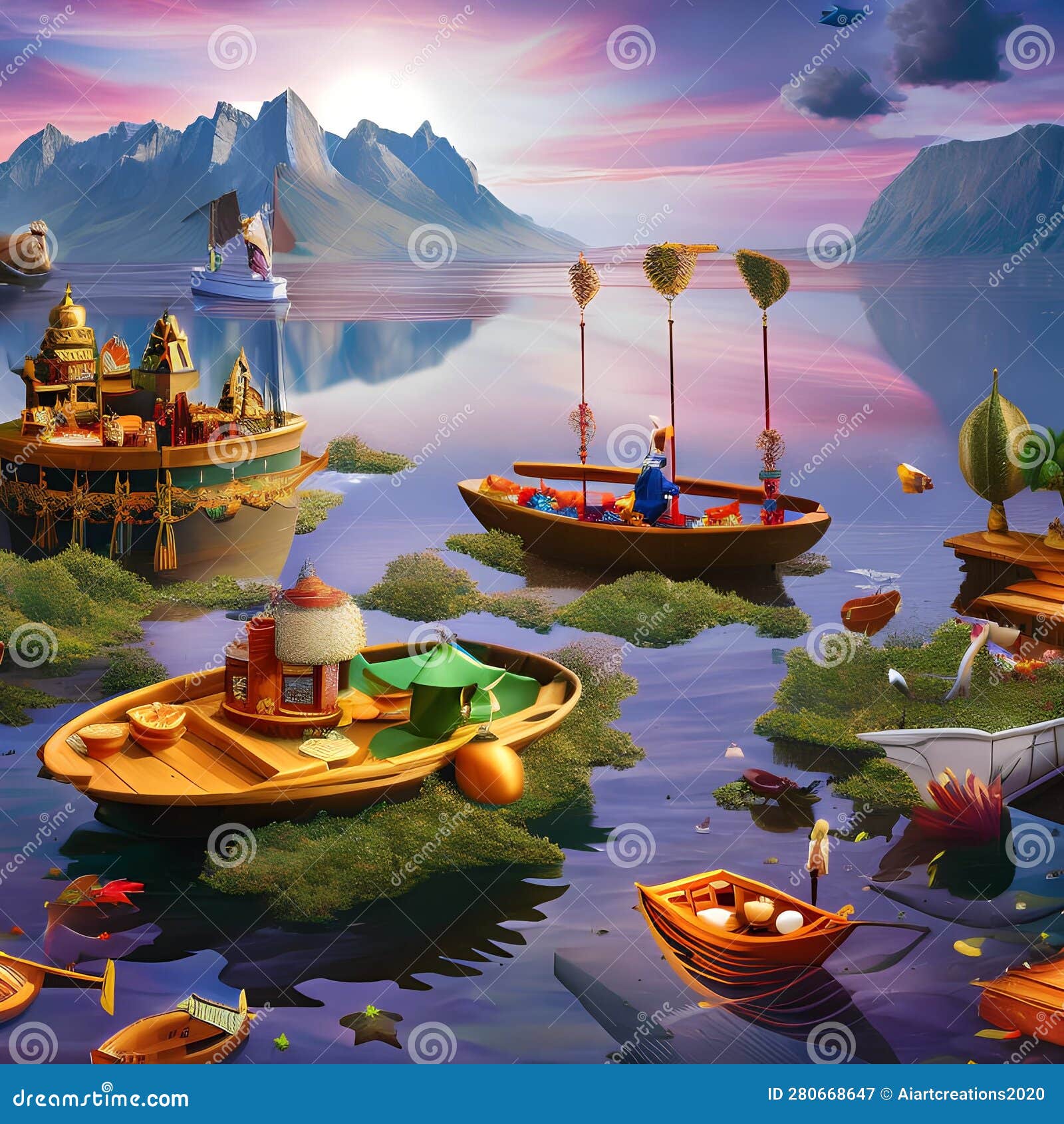 A Surreal Dreamscape with Floating Objects, Whimsical Characters, and ...