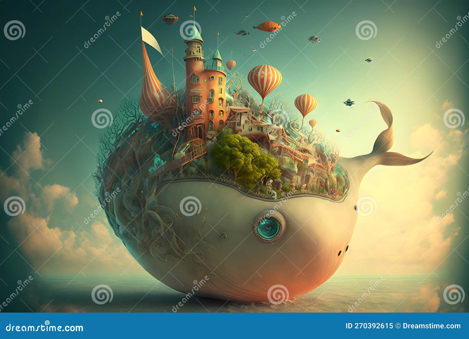 A Surreal Dreamscape Of Floating Islands, With Waterfalls Cascading ...