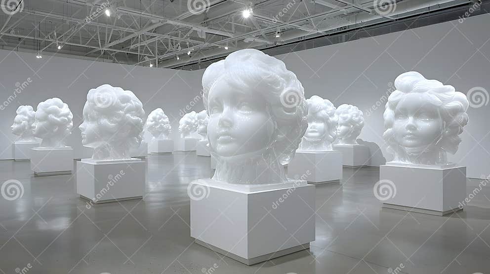 Surreal Exhibition of Translucent Head Sculptures Stock Illustration ...
