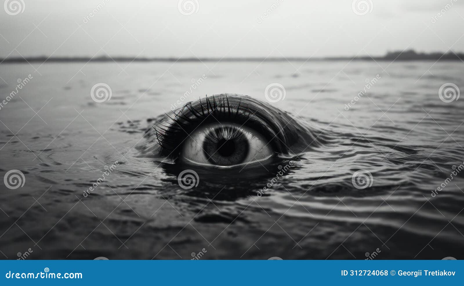 Surreal Eye Emerging from Water Surface Stock Illustration ...