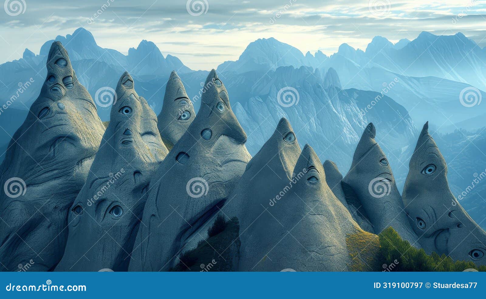 Surreal Faces on Mountain Range Stock Image - Image of scenic, serene ...