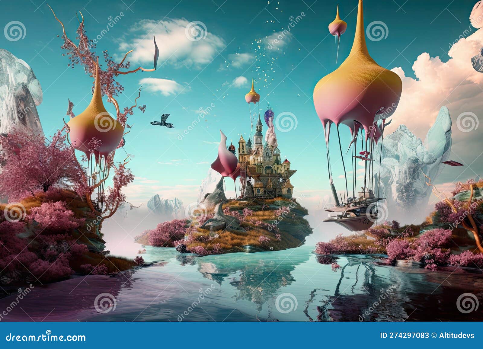 A Surreal and Fantastical World, with Floating Objects and Creatures ...