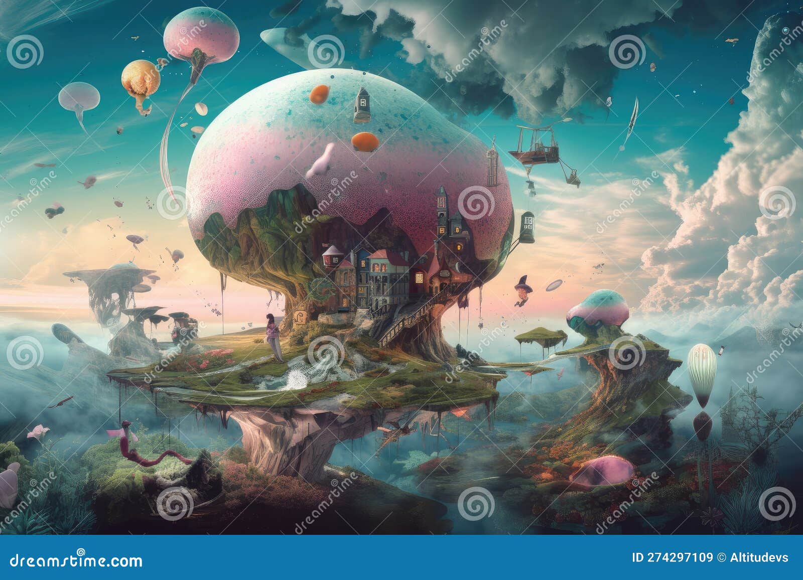 A Surreal and Fantastical World, with Floating Objects and Creatures ...