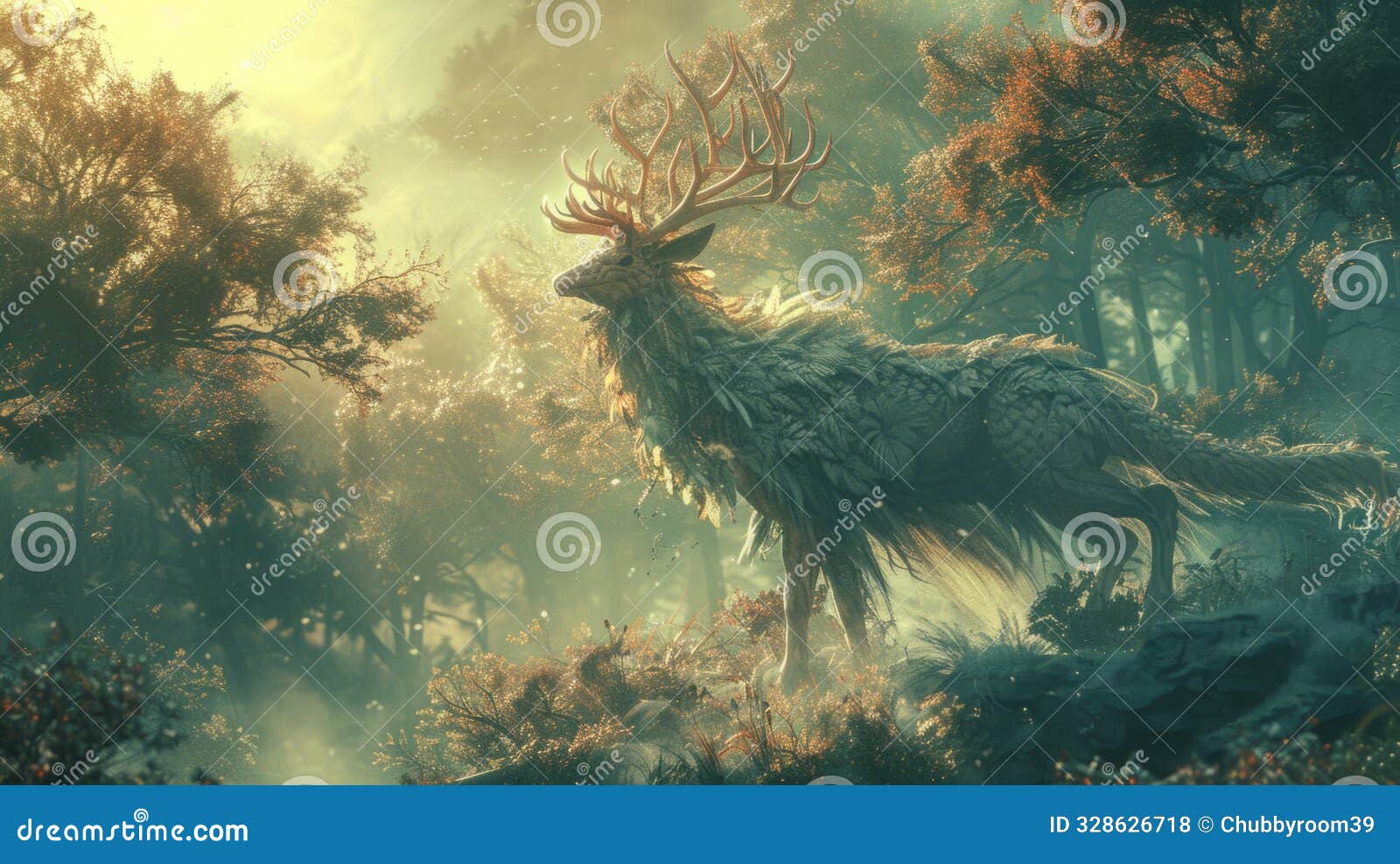 A Surreal Fantasy Creature Combining Elements of Dragons and Deers ...