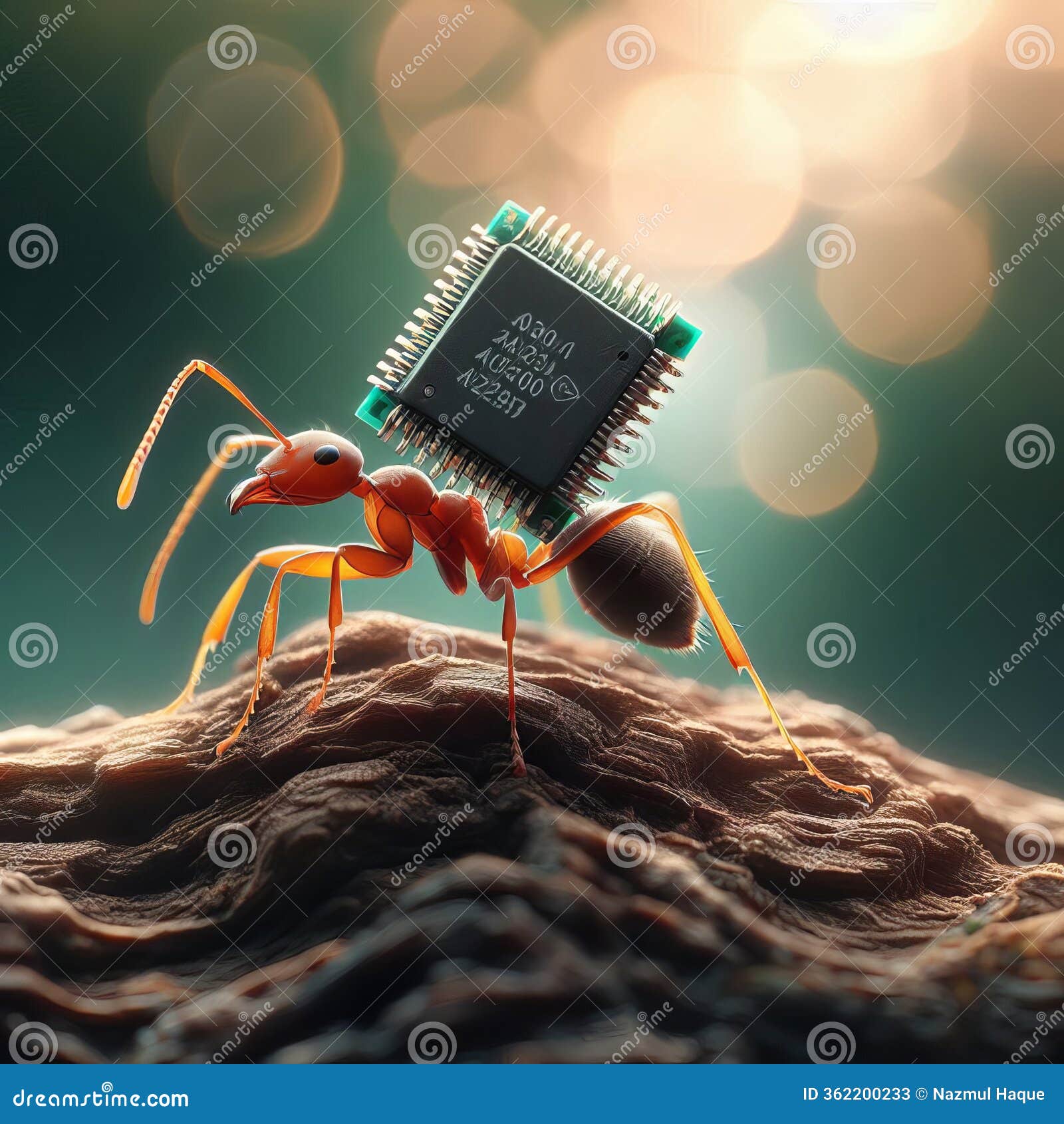 A Surreal Fantasy Illustration of an Ant Holding a Detailed Processor ...