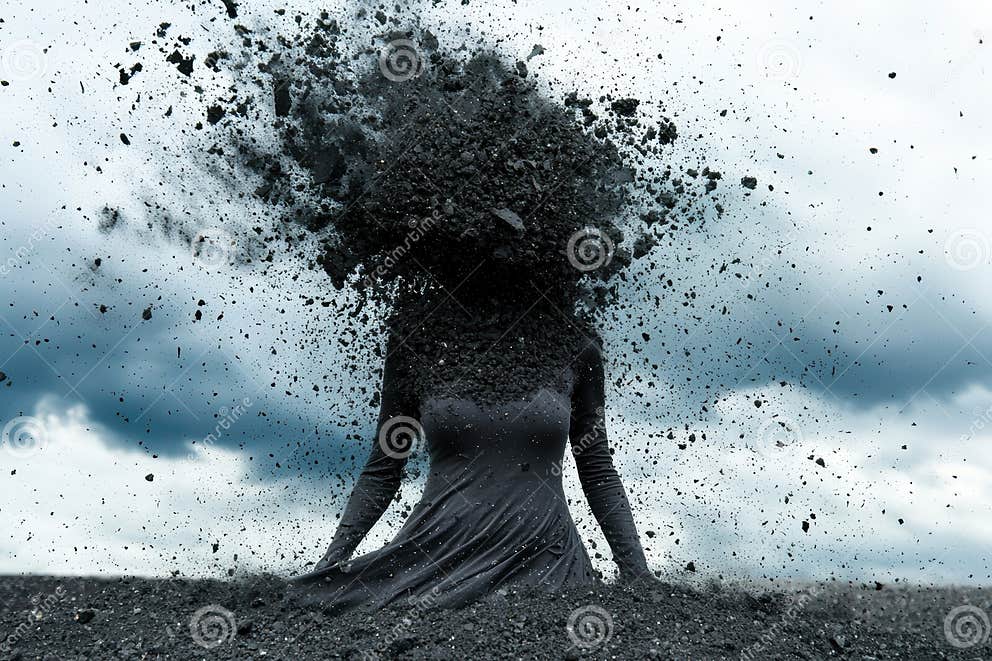 Surreal Figure in the Midst of an Explosive Storm Stock Illustration ...