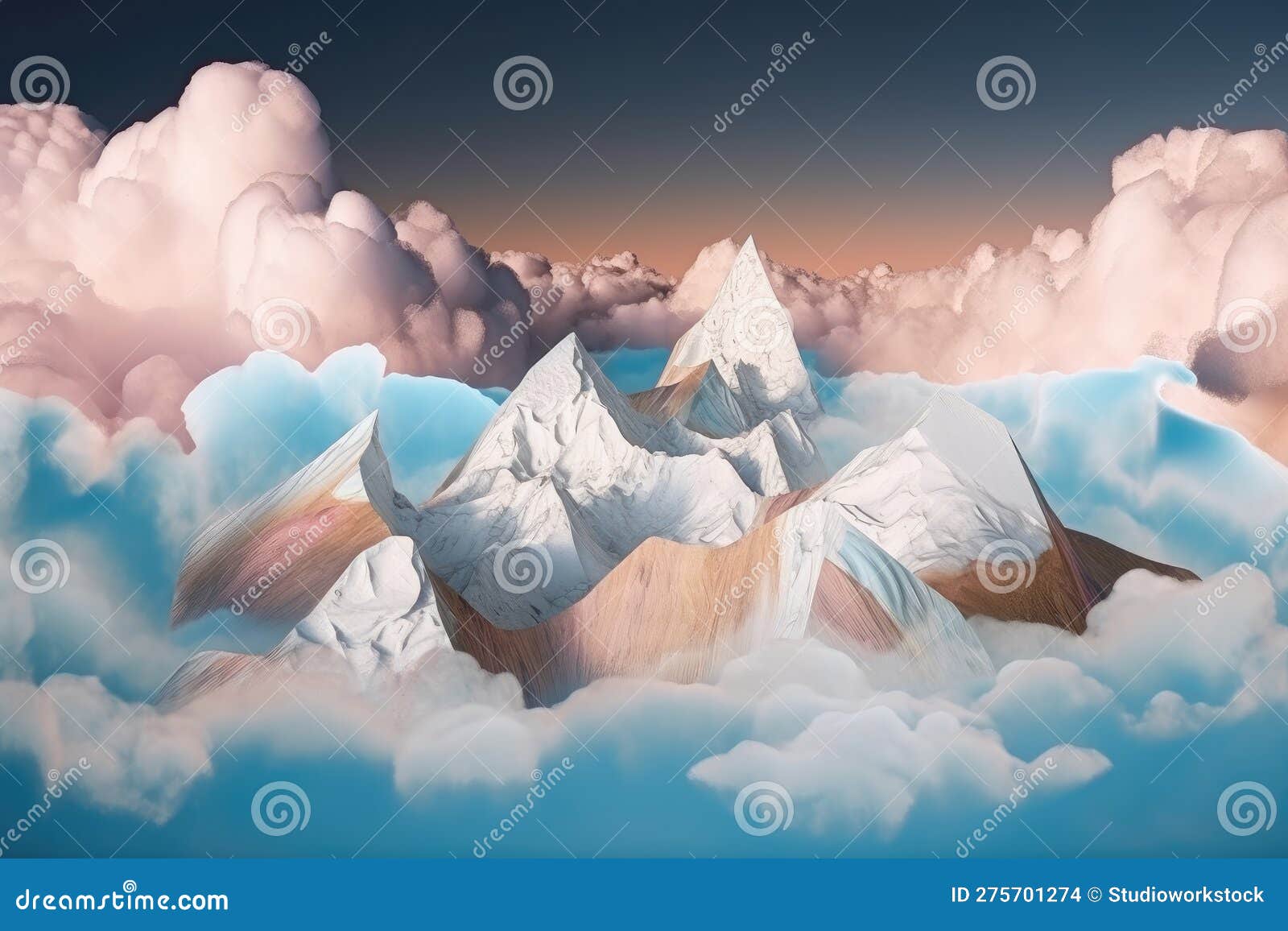 Surreal Float Landscape with Abstract Mountain Range and Floating ...