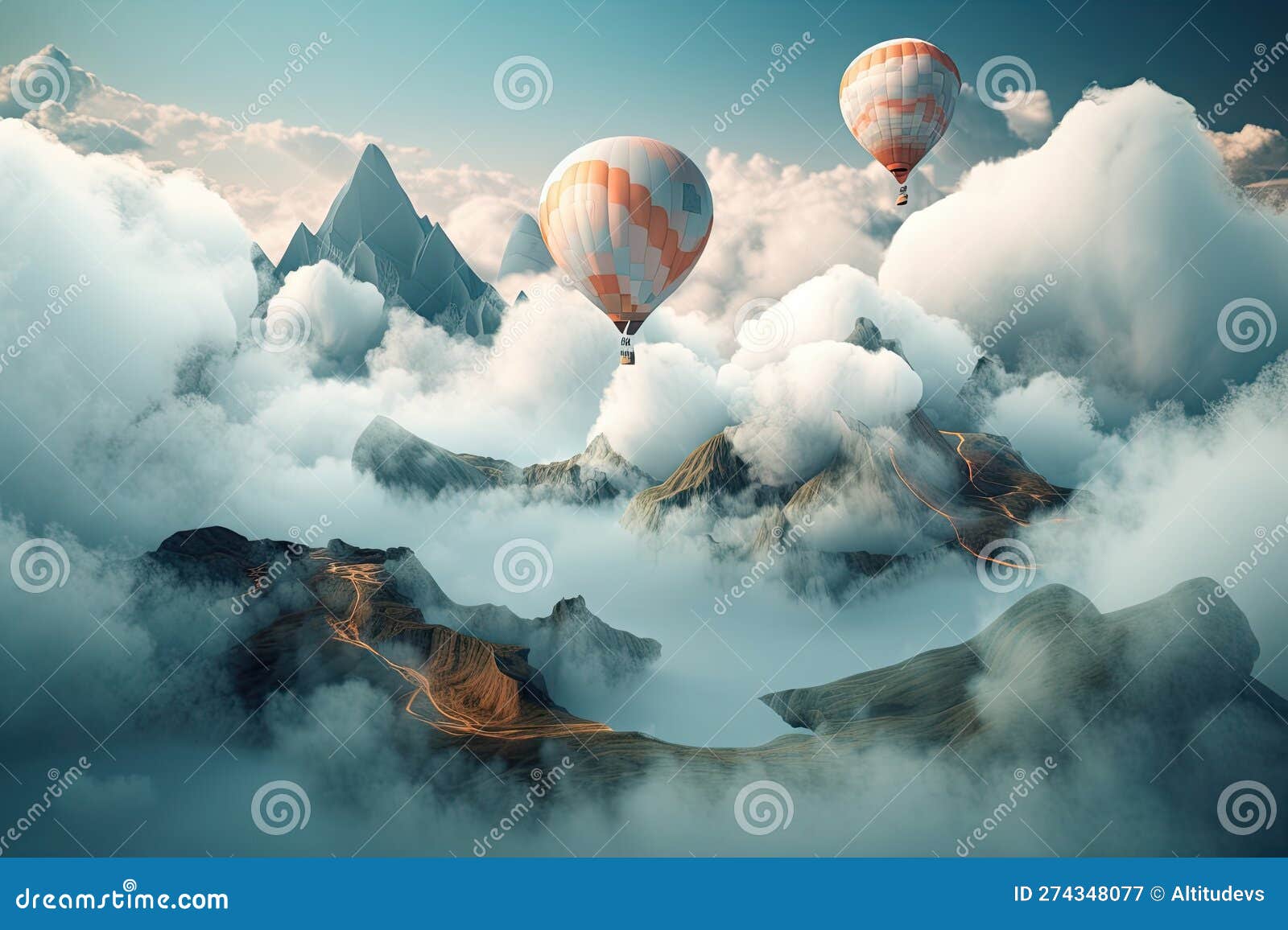 Surreal Float Landscape with Abstract Mountain Range and Floating ...