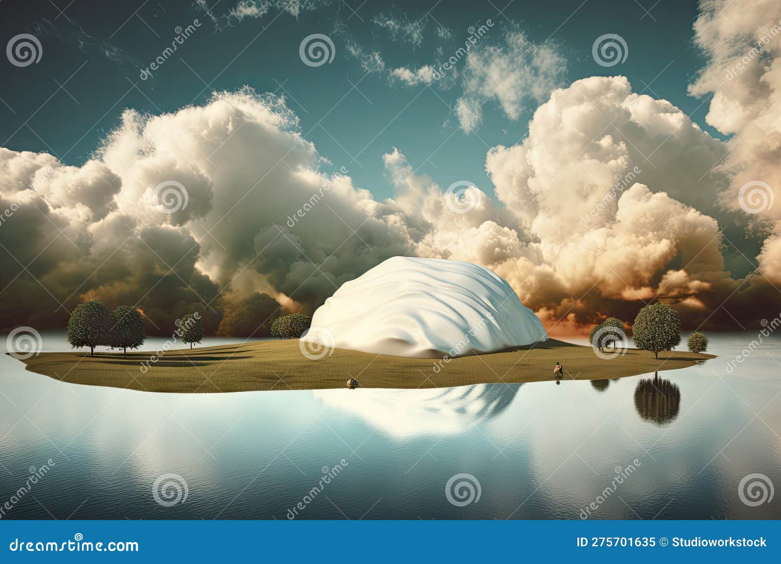 Surreal Float Landscape with Cloudy Sky and Rolling Clouds Stock Image ...