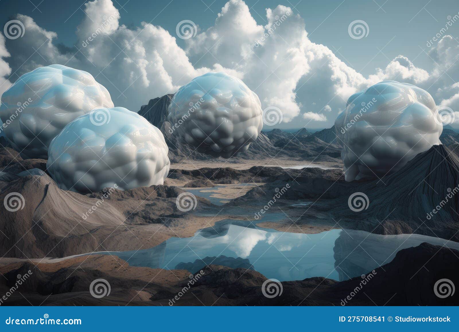 Surreal Float Landscape of Floating Mountains, with a Distant Storm on ...