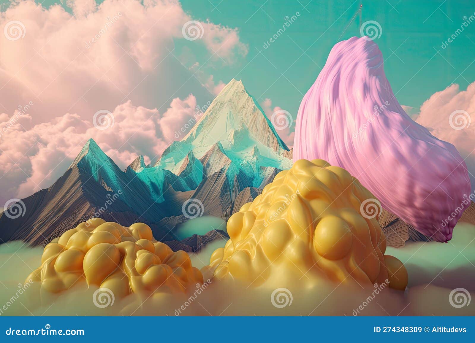 A Surreal Float Landscape with a Towering Mountain Range in the ...