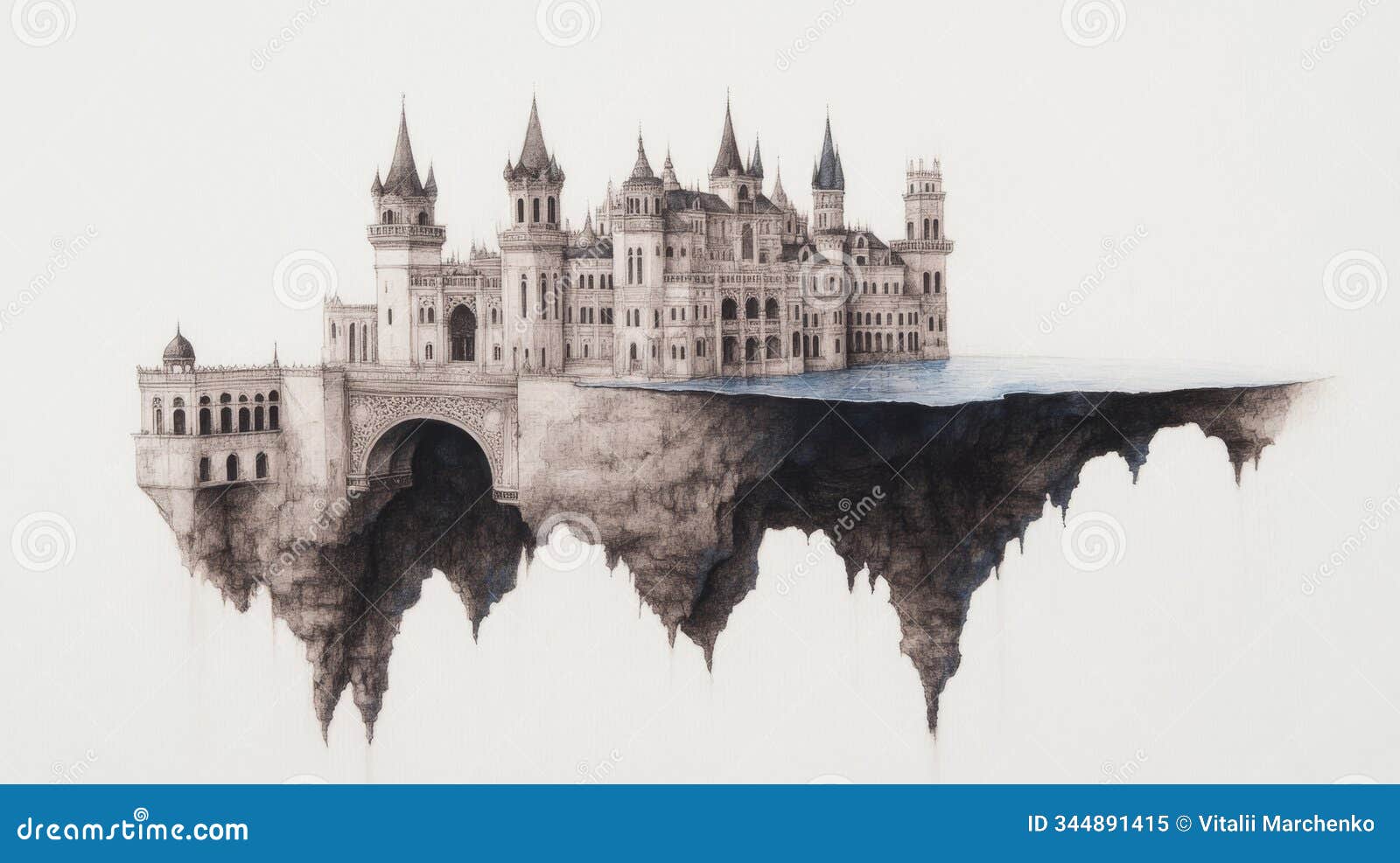 Surreal Floating Castle Above Abyss with Mysterious Gothic Architecture ...