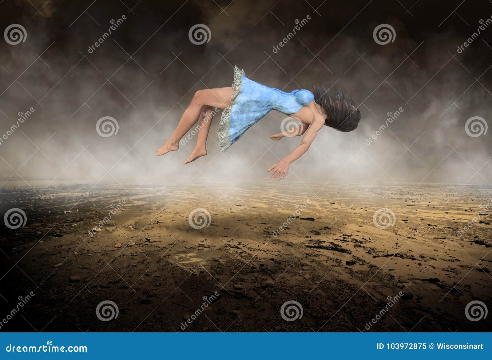 Surreal Floating, Falling Woman, Desolate Desert Stock Image - Image of ...