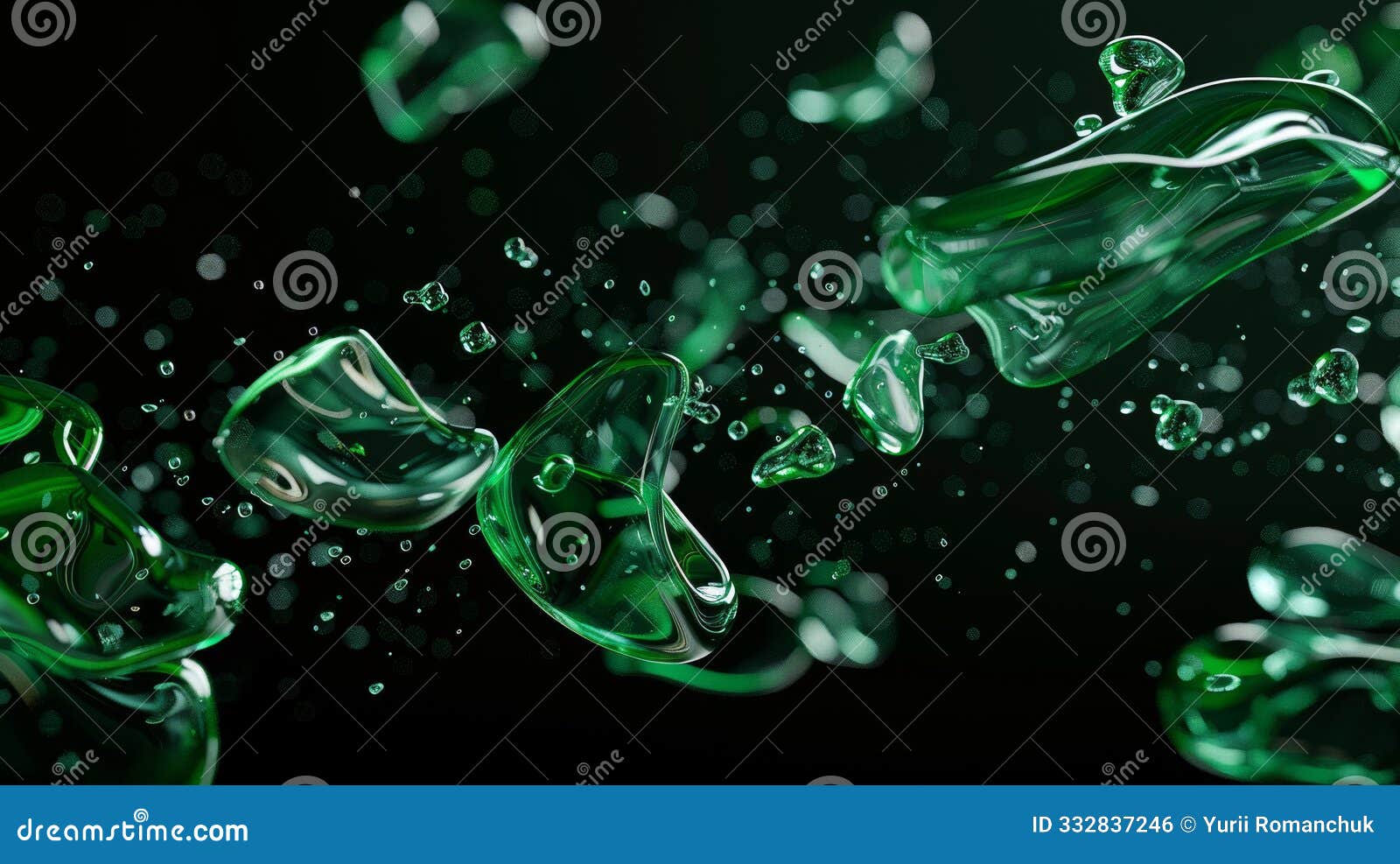 Surreal Floating Green Glass Charts and Graphics in Zero Gravity ...