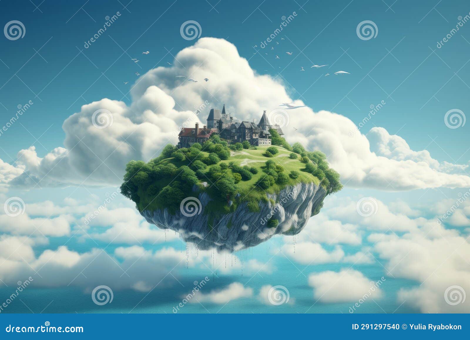 Surreal Floating Island Clouds. Generate Ai Stock Illustration ...
