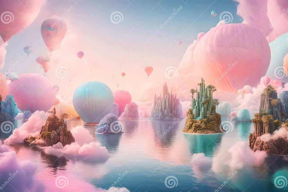 Surreal Floating Islands Made of Candy and Sweets Stock Illustration ...
