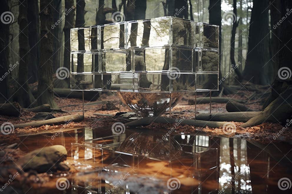 Surreal Floating Objects in a Mirrored Space Stock Illustration ...